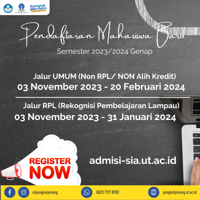 Informasi Pendaftaran Mahasiswa baru 2024 - UT
